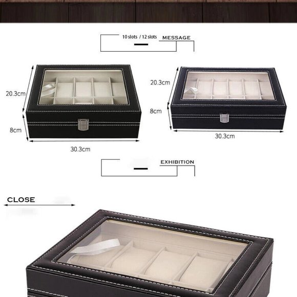 Accessories | 6 Slot Leather Watch Box Display Case Organizer Glass ...